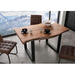 Baumtisch Akazie 140x90x77 natur lackiert / U-Beine anthrazit matt FREEFORM 5