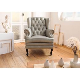 Ohrensessel Echtleder 88x81x105 grau CHESTERFIELD #201