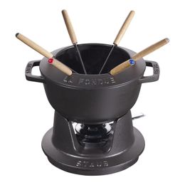 Staub Specialities Fondue Set 18 cm, rund, Schwarz, Gusseisen
