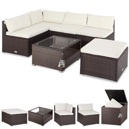 Casaria Polyrattan Ecklounge Braun/Creme mit Polyrattan Auflagenbox Braun