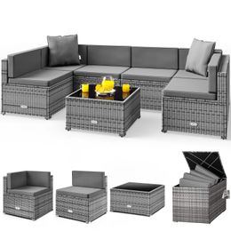Casaria Polyrattan Ecklounge Grau/Anthrazit mit Polyrattan Auflagenbox Grau
