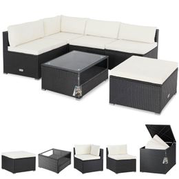 Casaria Polyrattan Ecklounge Schwarz/Creme mit Polyrattan Auflagenbox Schwarz