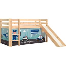 Spielbett Vipack "Pino, Kiefer massiv, mit Rolllattenrost u. Textil-Set, Made in Europe", beige (natur), B:218cm H:114cm L:210cm, Betten, verschiedene Textil-Designs und Holzfarben zur Wahl