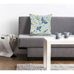 Dekokissen queence, B:40cm L:40cm, blau, Polyester, Dekokissen_Sitzkissen_Kissenh&uuml;llen, "Astrid", mit blauen Kolibris