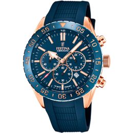 Festina Herren Chronograph "Keramik Kollektion", rosa, Armbanduhren, Armbanduhr, Quarz, Herren, Keramiklünette, Saphirglas, Stoppfunktion