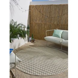 benuta Nest In- & Outdoor-Teppich Rund Agra Blau/Cream &oslash; 160 cm - Teppich f&uuml;r Balkon, Terrasse & Garten