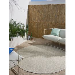 benuta Nest In- & Outdoor-Teppich Rund Agra Cream/Blau &oslash; 200 cm rund - Teppich f&uuml;r Balkon, Terrasse & Garten