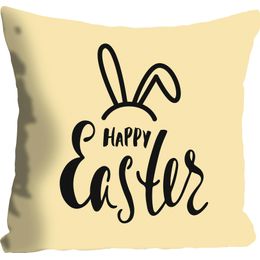 Dekokissen queence, B:40cm L:40cm, gelb, Polyester, Dekokissen_Sitzkissen_Kissenhüllen, "Happy Easter yellow", mit einem österlichen Schriftzug