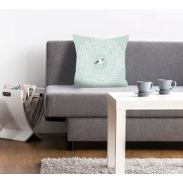 Dekokissen queence, B:40cm L:40cm, blau, Polyester, Dekokissen_Sitzkissen_Kissenh&uuml;llen, "Julius", mit einem Vogel