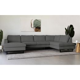 Wohnlandschaft Places of Style, B:350cm H:85cm T:206cm, schwarz, 90% Polyester, 10% Nylon, Sofas, "Pinto, 350 cm, U-Form, XXL, mit Ottomanen", Cord,