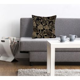 Dekokissen queence, B:40cm L:40cm, schwarz, Polyester, Dekokissen_Sitzkissen_Kissenh&uuml;llen, "Claudia", mit goldenen Herbstlaub