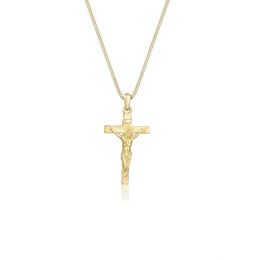 Elli Premium Damen Kette mit Anhänger "Kreuz 375 Gelbgold", 45, ohne Stein, Gelbgold 375, L: 45, gold, Gelbgold 375, Halsketten