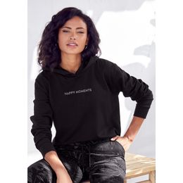Lascana Damen Hoodie, Gr. 32, schwarz, angeraute Sweatware, Obermaterial: 50% Baumwolle, 50% Polyester, unifarben, Sweatshirts, mit dezentem