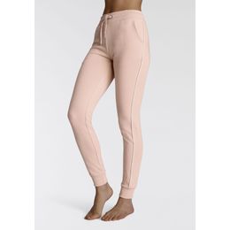 H.I.S. H.I.S Damen Sweathose, Gr. 44, rot, Interlock, Obermaterial: 60% Baumwolle, 40% Polyester, bestickt, unifarben, Basic, Hosen, mit seitlichem Piping
