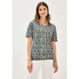 T-Shirt Cecil, Damen, Gr. L (42), gr&uuml;n (balmy khaki), Jersey, Obermaterial: 65% Polyester, 35% Viskose, gemustert, normal h&uuml;ftbedeckend, Rundhals, Shirts T-Shirt, in Ausbrenner-Optik
