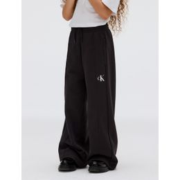 Mädchen Sweathose "CK LOGO WIDE LEG SWEATPANTS", schwarz, Gr. 4, Calvin Klein Jeans, Sweatware, Obermaterial: 86% Baumwolle, 14% Polyester, Hosen,