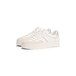 Tommy Jeans Damen Plateausneaker "THE GREENWICH FLATFORM", Gr. 42, silber, Leder, Lederimitat, kontrastfarbene Details, Schuhe, Freizeitschuh,