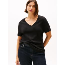 Damen V-Shirt "CRV SLIM CODY V-NK SS", schwarz, Gr. 52, Tommy Hilfiger Curve, unifarben, Single Jersey, Obermaterial: 100% Baumwolle, Shirts, in