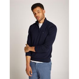 Tommy Hilfiger Herren Troyer "ESSENTIAL COTTON ZIP MOCK", blau, Gr. L, Strick, Obermaterial: 100% Baumwolle, Pullover