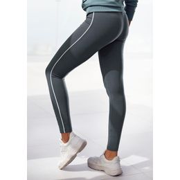H.I.S. H.I.S Damen Leggings, Gr. 32, blau, Single Jersey, Obermaterial: 95% Baumwolle, 5% Elasthan, unifarben, Basic, Hosen, mit weißer Kontrastpaspel,