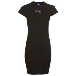 HUGO BLUE Damen Jerseykleid "Nalix", schwarz, Gr. S, unifarben, Jersey, Obermaterial: 94% Baumwolle, 6% Elasthan, Kleider, mit Straß-Logoschriftzug,