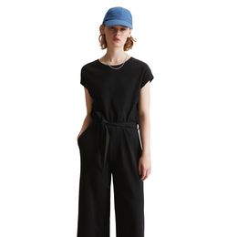 Marc O'Polo Damen Overall, schwarz, Gr. M, MARC O'POLO DENIM, Jersey, Obermaterial: 96% Baumwolle, 4% Elasthan, Overalls, verkürztes Bein, abnehmbarer Gürtel,