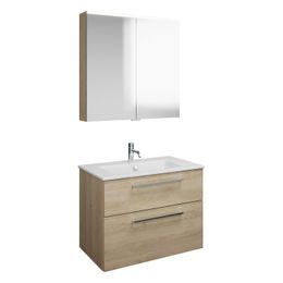 Burgbad Eqio Badmöbel-Set 82 cm mit Keramik-Waschtisch Slim und Unterschrank mit Stangengriff P95, mit Spiegelschrank