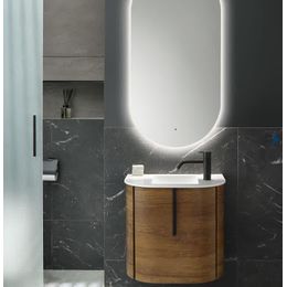 Burgbad Lavo 2.0 Gäste Bad Mineralguss-Waschtisch mit Waschtischunterschrank, Grifflos G0229, Hahnloch rechts