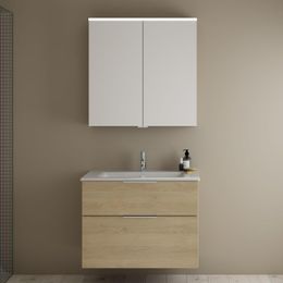 Burgbad Eqio Badmöbel-Set 82 cm mit Keramik-Waschtisch Slim und Unterschrank mit Griff G0146, mit Spiegelschrank
