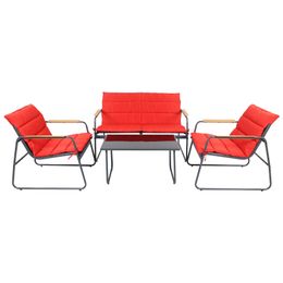Vcm 4-teilig Gartenm&ouml;bel Set mit Auflagen, 2 Sessel, 1 Bank & Tisch mit Glasplatte, Metall & Textilene, Outdoor geeignet, Lounge f&uuml;r Terrasse & Balkon, Lexila