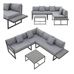 Juskys Gartenm&ouml;bel Lounge St. Tropez f&uuml;r 4 Personen - Set Tisch, Sofa & Kissen - Balkonm&ouml;bel Grau
