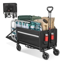HOMECALL Bollerwagen Handwagen Klappbar, mit Aufbewahrungstaschen und Reflektorstreifen, bis 150KG, 120L+