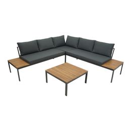 DEGAMO Lounge Set RANGUN, Stahl anthrazit + Akazie ge&ouml;lt, Polster grau, FSC&reg;-zertifiziert