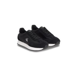 Sneaker Calvin Klein Jeans "RUNNER LACEUP MG NYLON MIX", Damen, Gr. 37, schwarz-weiß (schwarz, weiß), Textil, unifarben mit Farbeinsatz, Sportlich, Schuhe, Schnürschuh, Halbschuh, Runner-Sneaker mit seitlichem CK-Logo