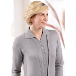 WITT Damen Langarm-Pullover mit Glitzersteinchen vorne, steingrau, Größe 38