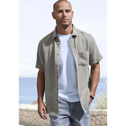 Beach Time Kurzarmhemd BEACHTIME "Regular fit", Herren, Gr. XXXL (47/48), N-Gr, gr&uuml;n (salbei), Web, Obermaterial: 100% Baumwolle, unifarben, regular fit, Rundhals, abgesteppte Kante, Hemden Kurzarmhemd, Kurzarm, Freizeithemd aus Musselin-Ware