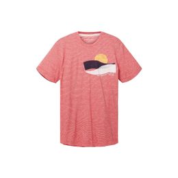 Tom Tailor T-Shirt Gestreiftes Kurzarmshirt mit Rundhalsausschnitt und Foto-Print