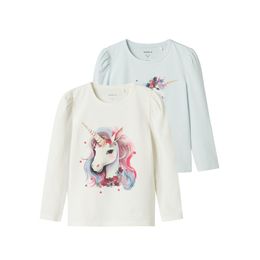 name it Shirt 'NMFKRulle' M&auml;dchen Gr&ouml;&szlig;e 116 pastellblau / anthrazit / rosa / wollwei&szlig;
