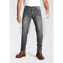 H.I.S. Slim-fit-Jeans H.I.S "FLUSH", Herren, Gr. 30, L&auml;nge 34, grau (dunkel grau), Denim/Jeans, Obermaterial: 75% Baumwolle, 23% Polyester, 2% Elasthan, schmal lang, Jeans Slim-fit-Jeans, schmale Beinform, mit Used-Effekten, niedrige Leibh&ouml;he
