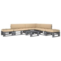 6-tlg. Paletten-Lounge-Set Grau Imprägniertes Kiefernholz