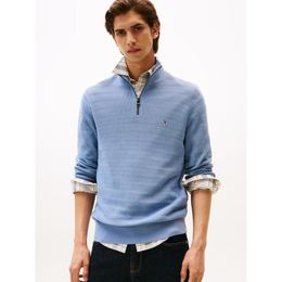 Tommy Hilfiger Troyer »STRIPE STRUCTURE ZIP MOCK« mit modischer Struktur Brisk Blue M M Stehkragenpullover von Tommy Hilfiger