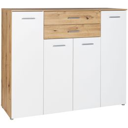 Hochkommode Home Affaire, B:156cm H:123cm T:39cm, beige, Hartfaserplatte, Holzwerkstoff, Kunststoff, Sideboards, "Prato", mit 2 Schubkasten