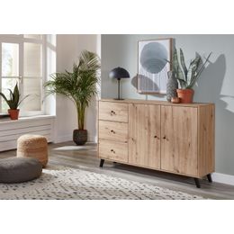 Kombikommode Home Affaire, B:150cm H:92cm T:40cm, beige, Hartfaserplatte, Holzwerkstoff, Kunststoff, Metall, Schlafzimmer, Sideboards, "Berlin 40 AO