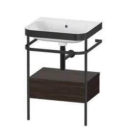 Duravit Happy D.2 Plus c-bonded Set mit Metallkonsole und Schubkasten Nussbaum geb&uuml;rstet Matt 575x49 HP4740N6969
