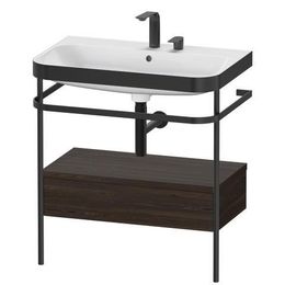 Duravit Happy D.2 Plus c-bonded Set mit Metallkonsole und Schubkasten Nussbaum geb&uuml;rstet Matt 775x49 HP4742E6969