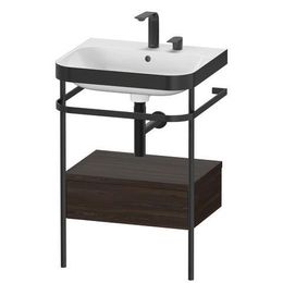 Duravit Happy D.2 Plus c-bonded Set mit Metallkonsole und Schubkasten Nussbaum geb&uuml;rstet Matt 575x49 HP4740E6969