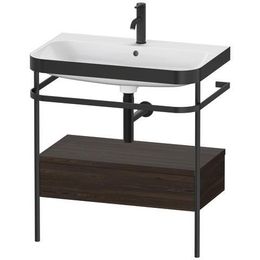 Duravit Happy D.2 Plus c-bonded Set mit Metallkonsole und Schubkasten Nussbaum geb&uuml;rstet Matt 775x49 HP4742O6969
