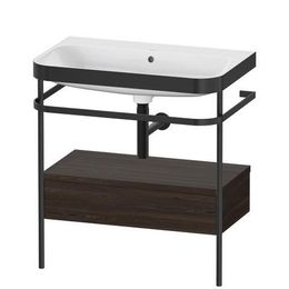 Duravit Happy D.2 Plus c-bonded Set mit Metallkonsole und Schubkasten Nussbaum geb&uuml;rstet Matt 775x49 HP4742N6969