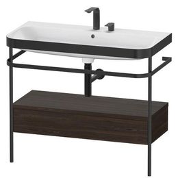 Duravit Happy D.2 Plus c-bonded Set mit Metallkonsole und Schubkasten Nussbaum geb&uuml;rstet Matt 975x49 HP4743E6969