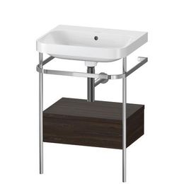 Duravit Happy D.2 Plus c-shaped Set mit Metallkonsole und Schubkasten Nussbaum geb&uuml;rstet Matt 575x49 HP4840N6969